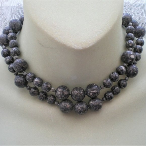 Jewelry | Vintage Chunky Genuine Grey White Jasper Beads Beaded Opera ...